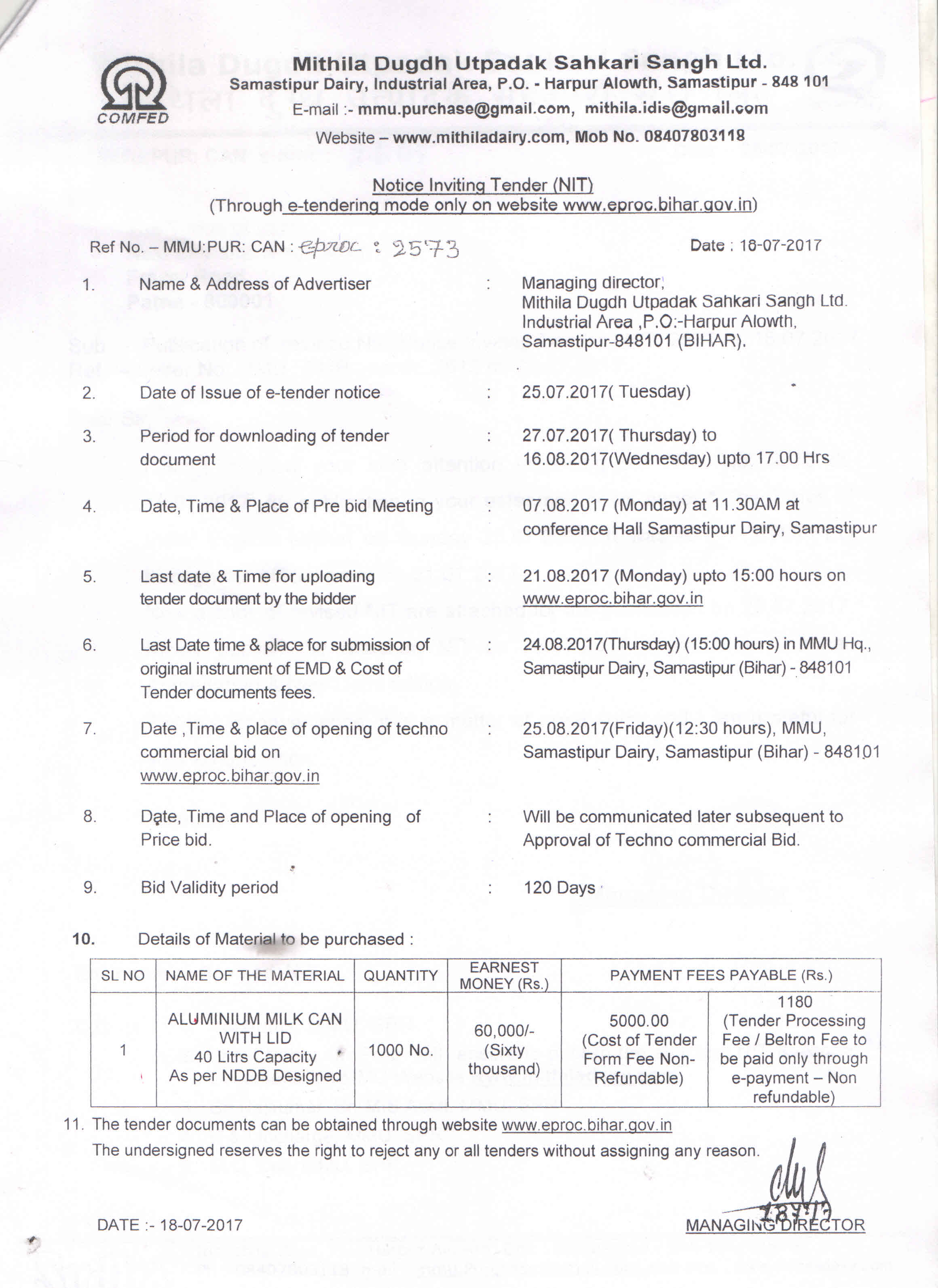 Mithila Dairy - Mithila Dugdh Utpadak Sahkari Sangh Ltd - Samastipur